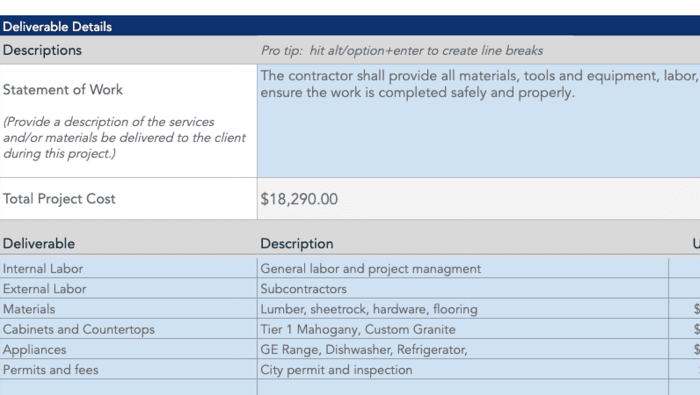 Scope Of Work Excel Template